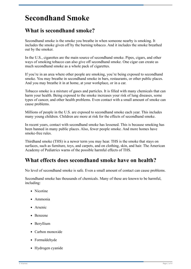 Text - Secondhand Smoke - HealthClips Online