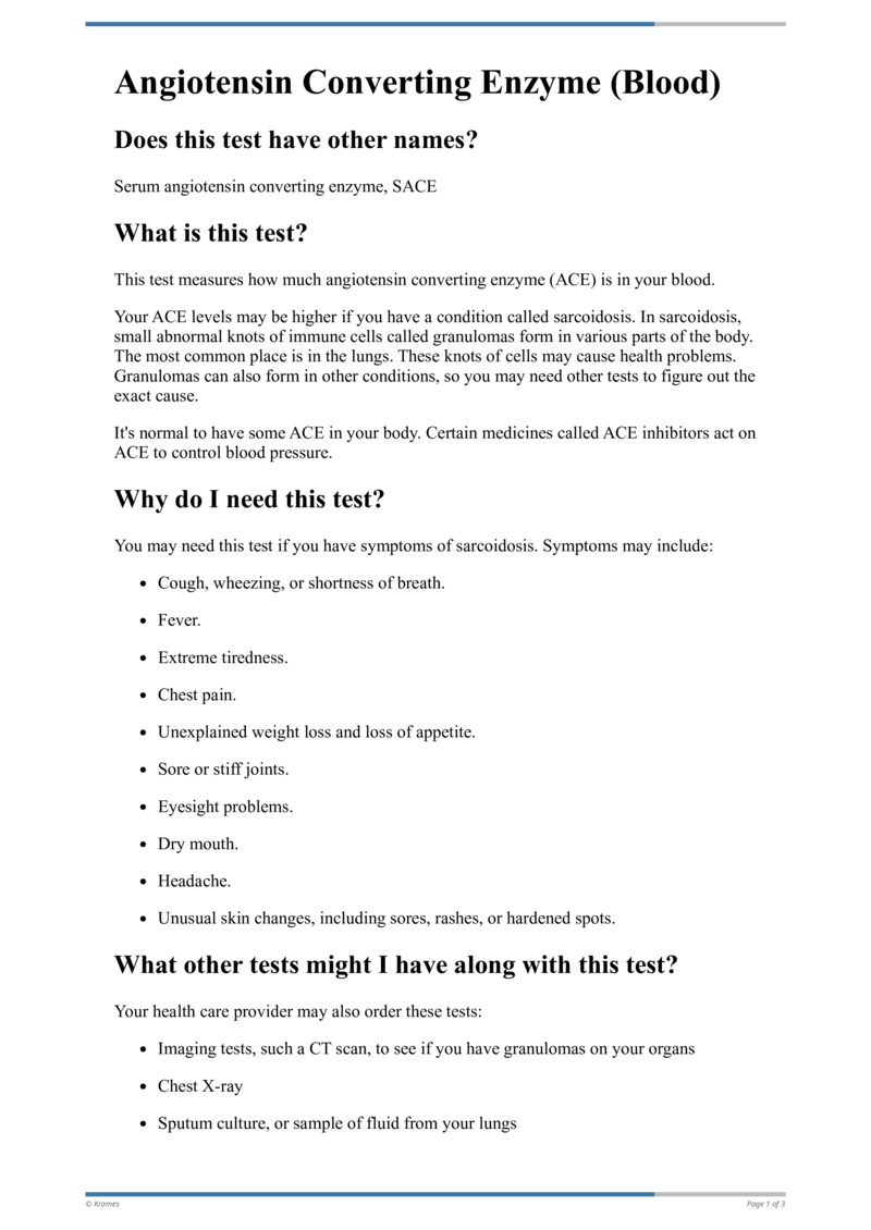 Text - Angiotensin Converting Enzyme (Blood) - HealthClips Online