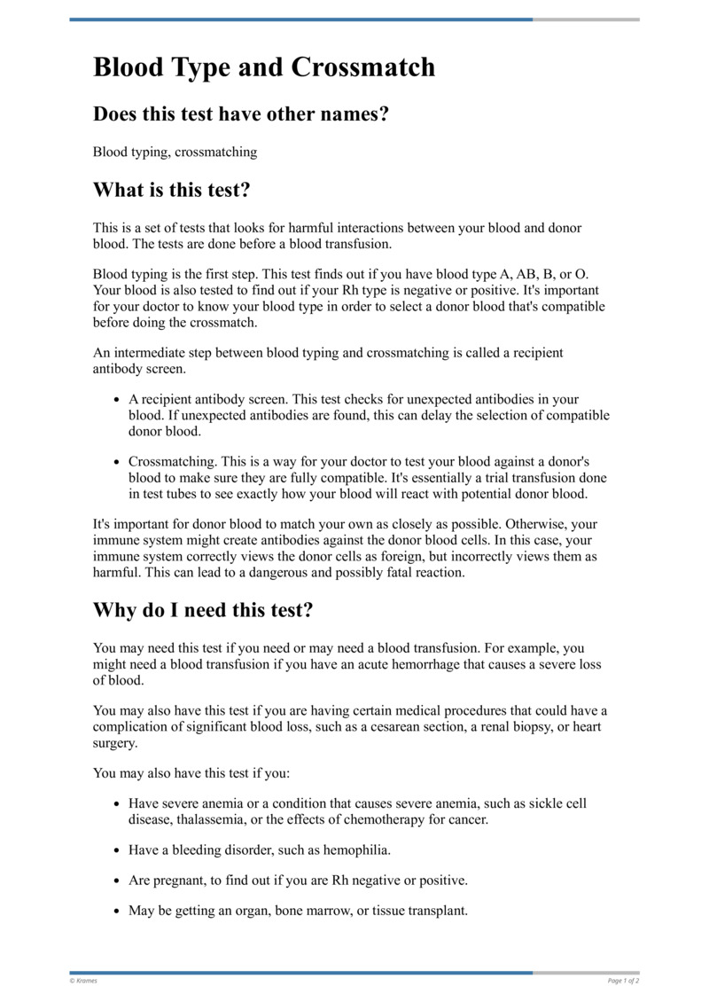 Text - Blood Type and Crossmatch - HealthClips Online