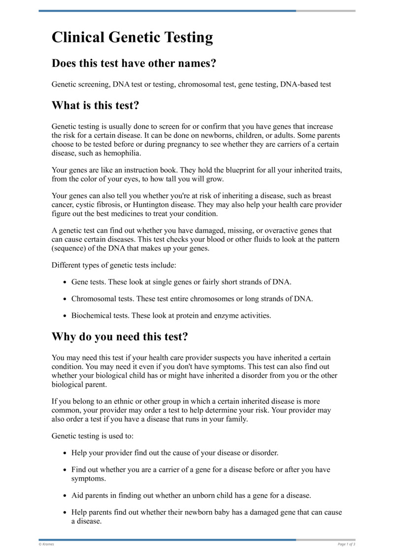 Text - Clinical Genetic Testing - HealthClips Online