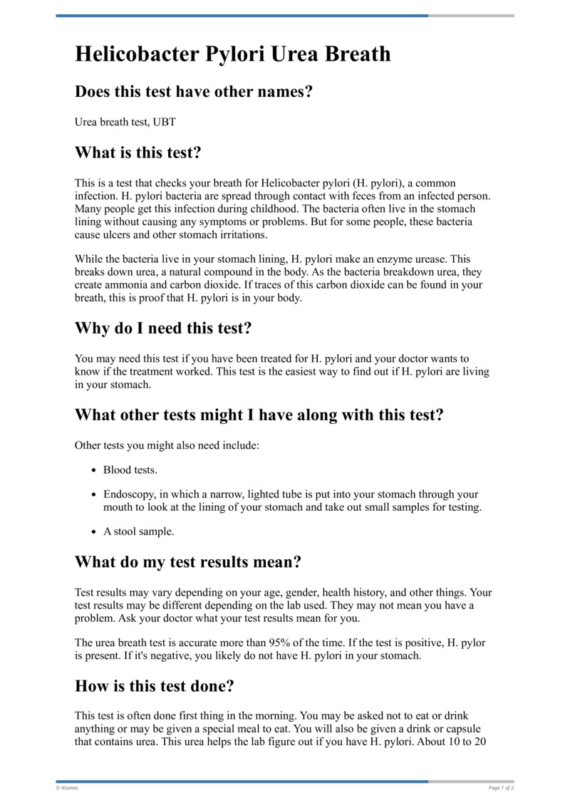 Text - Helicobacter Pylori Urea Breath - HealthClips Online