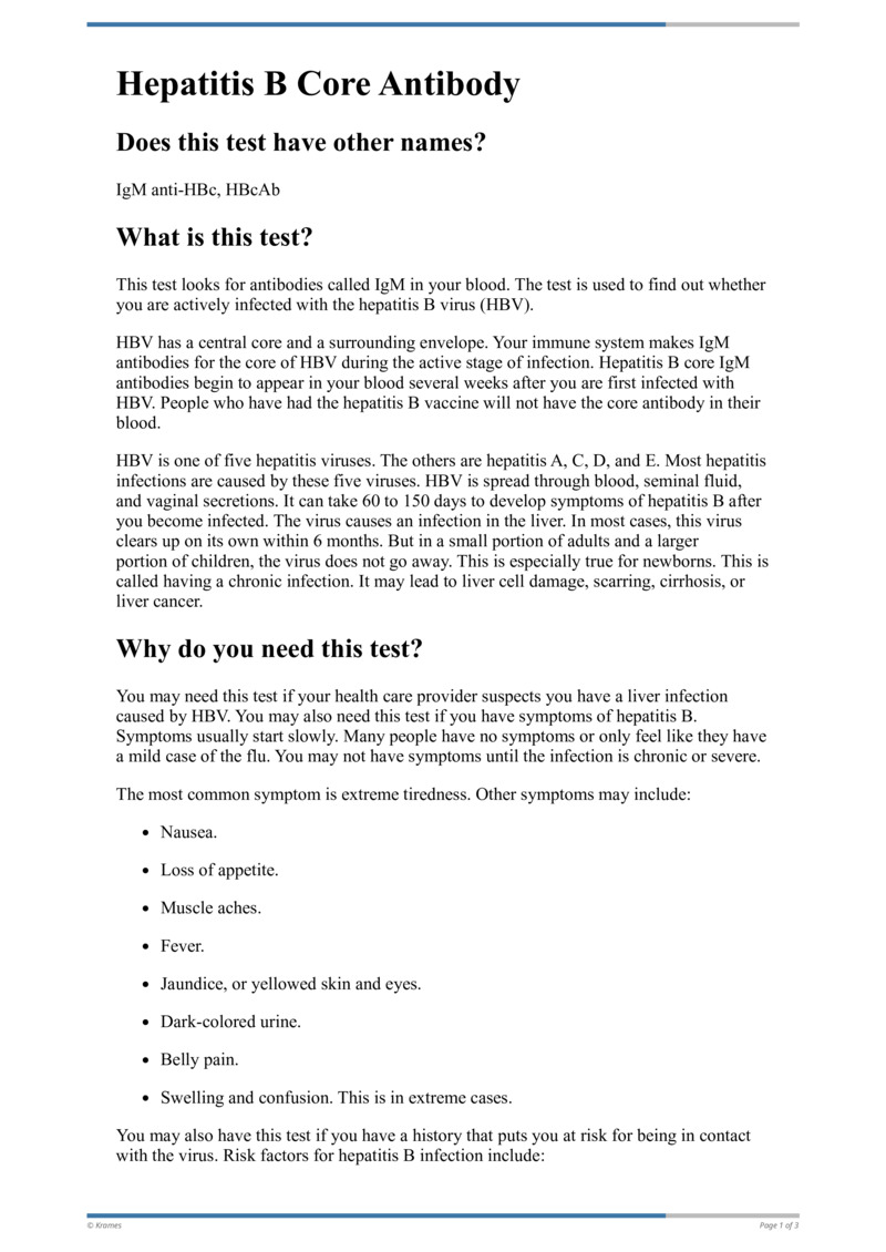 PDF - Hepatitis B Core Antibody - HealthClips Online