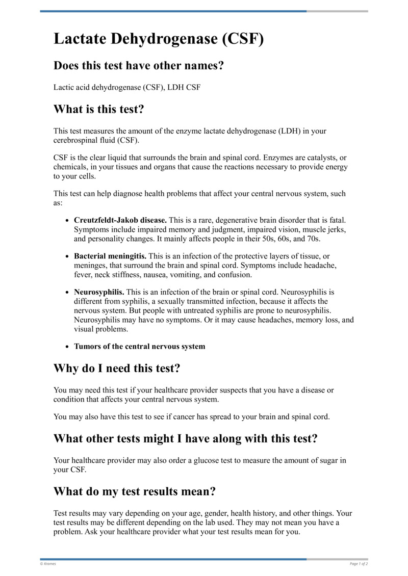 Text - Lactate Dehydrogenase (CSF) - HealthClips Online