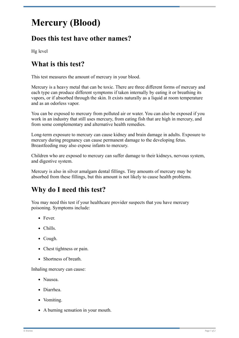 Text - Mercury (Blood) - HealthClips Online