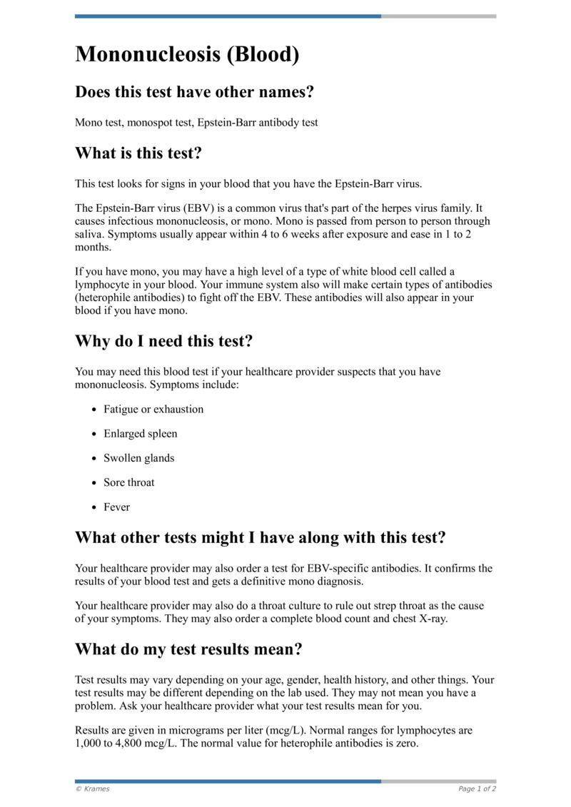 PDF - Mononucleosis (Blood) - HealthClips Online