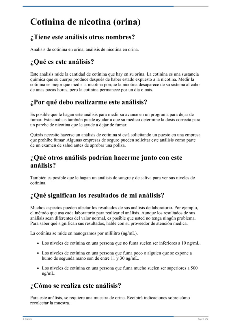 Text - Cotinina de nicotina (orina) - HealthClips Online