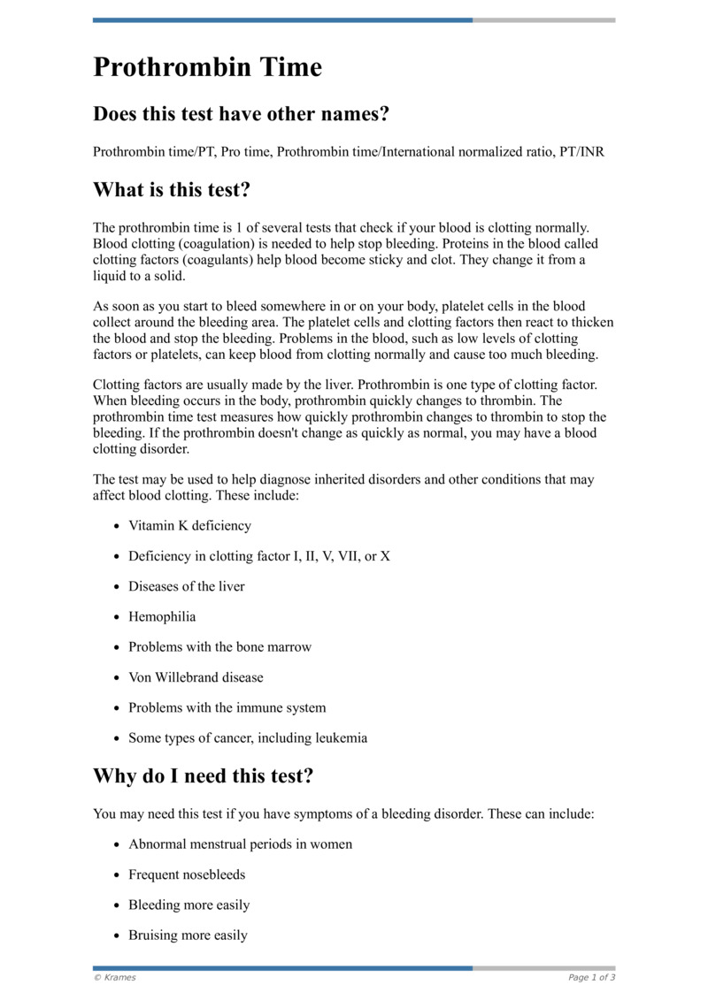 PDF - Prothrombin Time - HealthClips Online