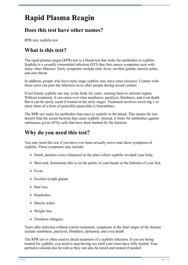 Text - Rapid Plasma Reagin - HealthClips Online