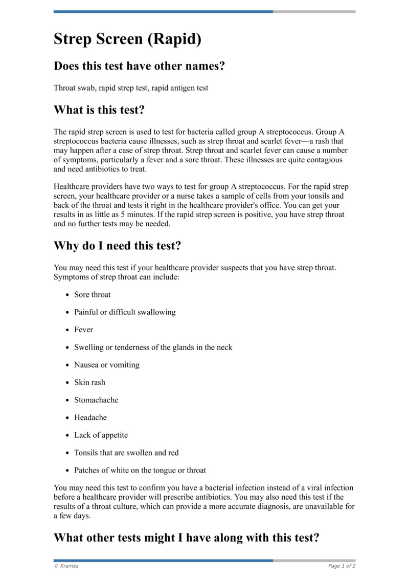 PDF - Strep Screen (Rapid) - HealthClips Online