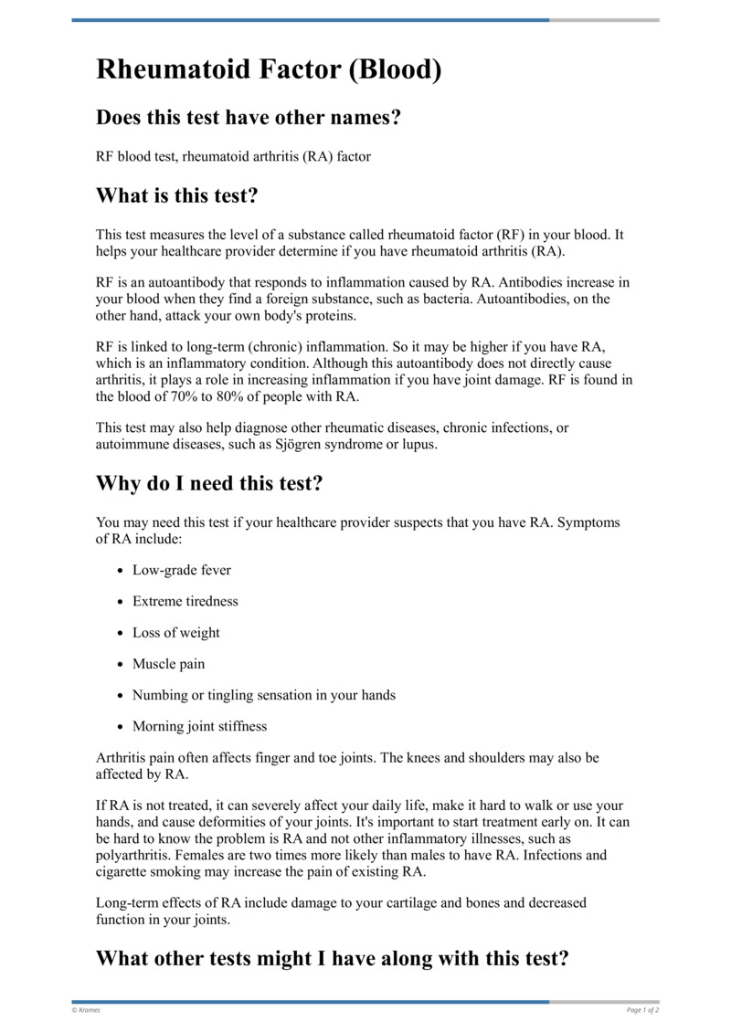 Text - Rheumatoid Factor (Blood) - HealthClips Online