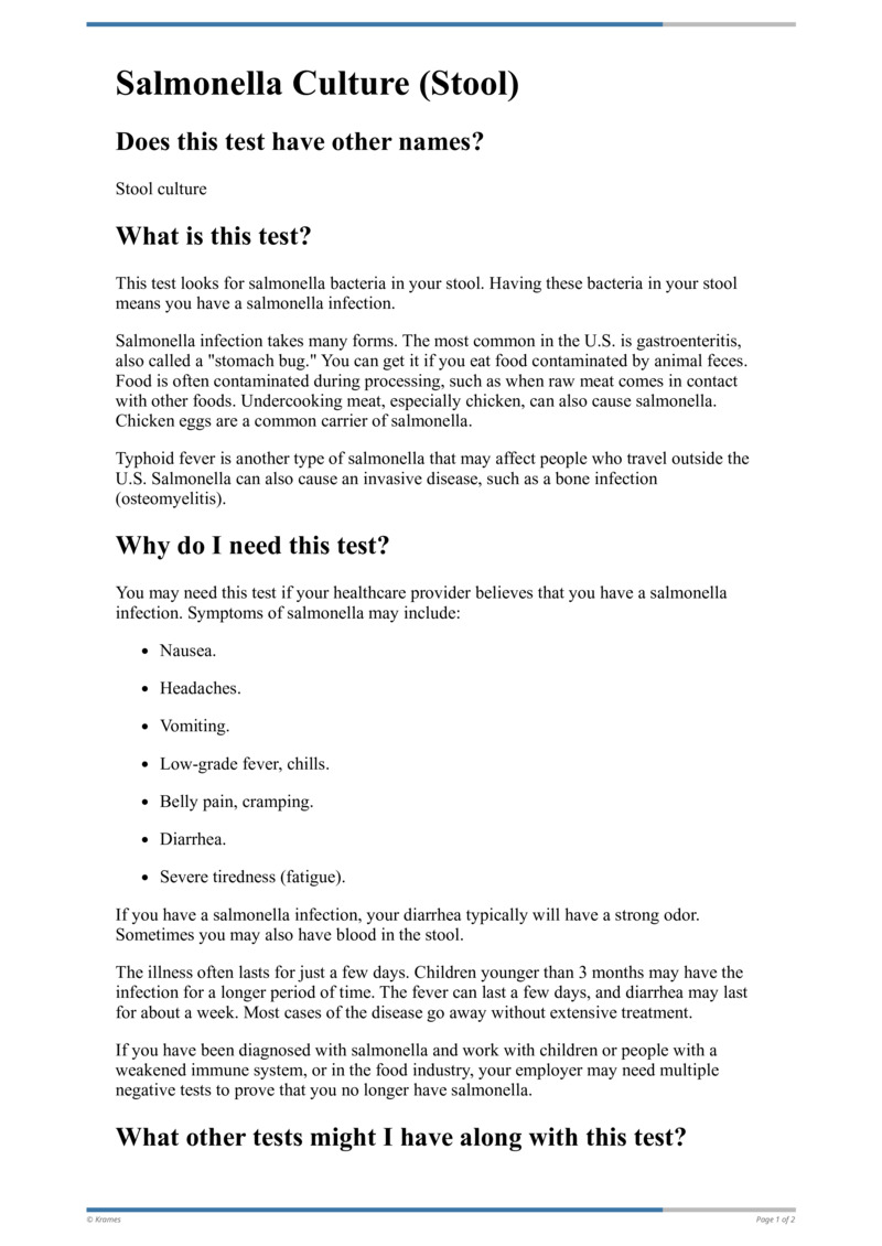 Text - Salmonella Culture (Stool) - HealthClips Online