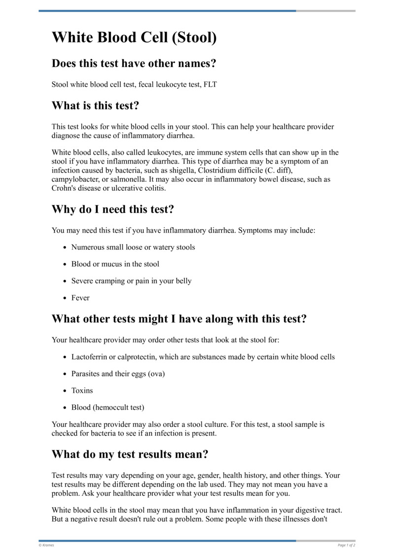 Text - White Blood Cell (Stool) - HealthClips Online