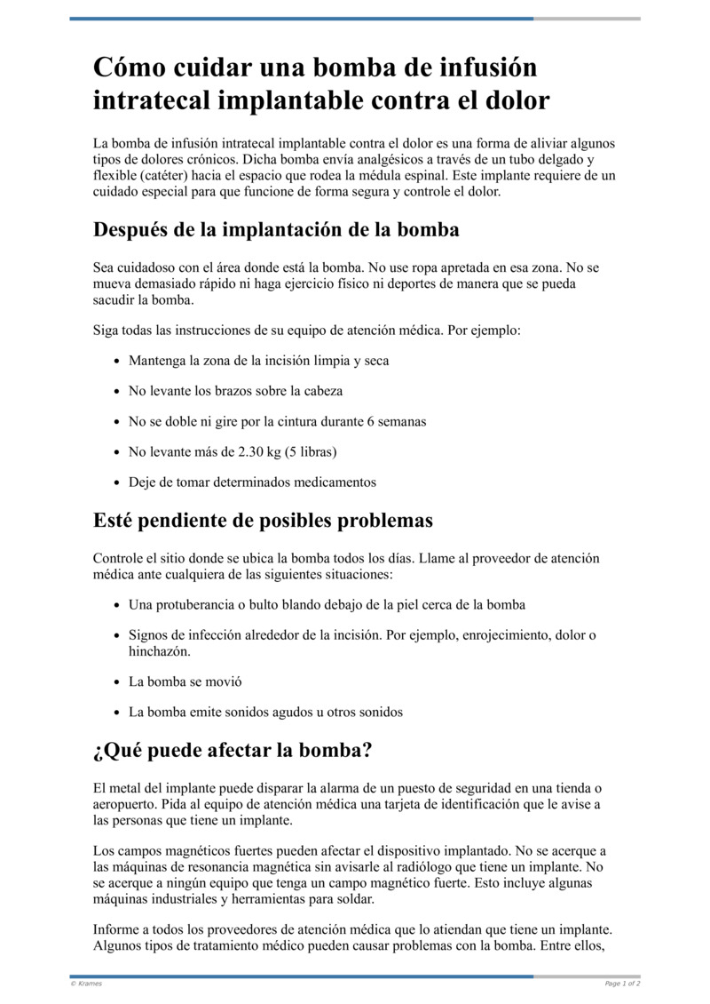 PDF - Cómo cuidar una bomba de infusión intratecal implantable contra ...