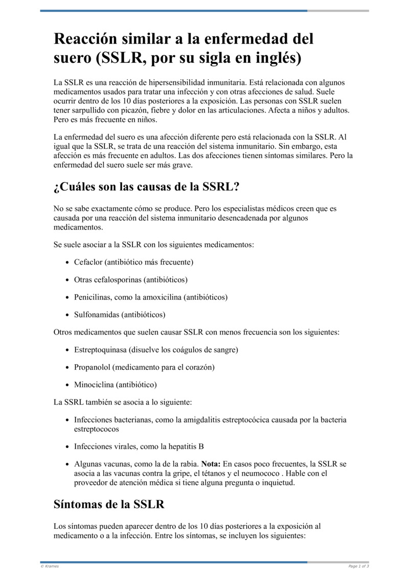 Text - Reacción similar a la enfermedad del suero (SSLR) - HealthClips Online