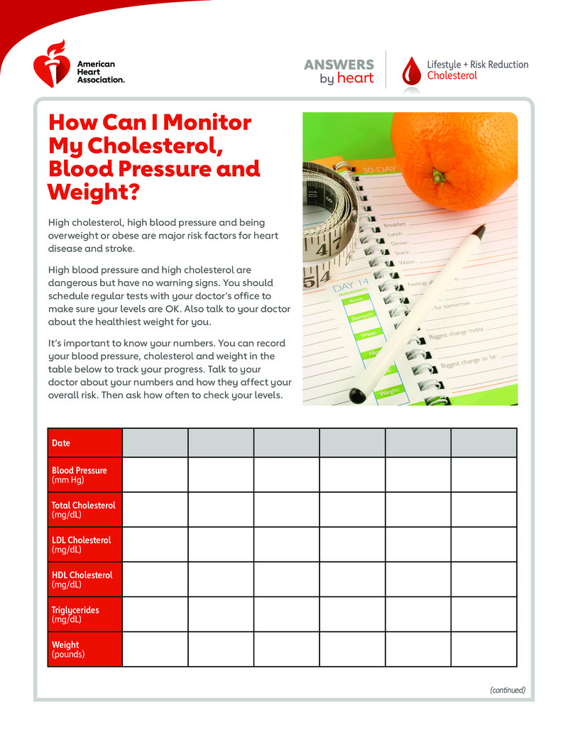 PDF How Can I Monitor My Cholesterol Blood Pressure And Weight 